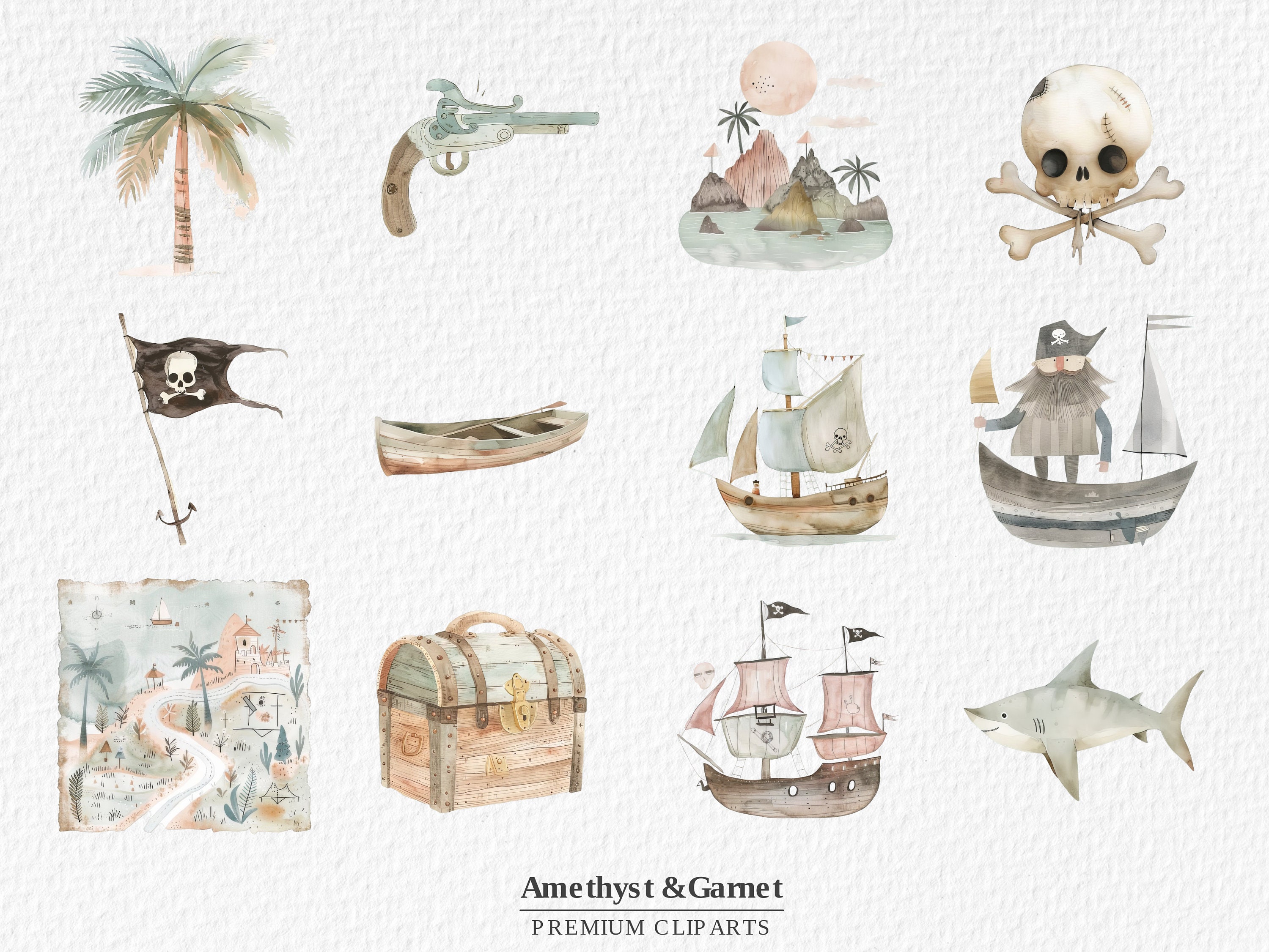 Watercolor Pirates Clipart Bundle, Watercolor Clipart PNG, Children ...