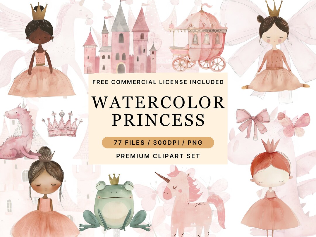 Little Princess Clipart Watercolor Princess Clipart Fairytale Clipart ...