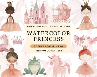 25 Little Princess Clipart Watercolor Princess Clipart Fairytale ...
