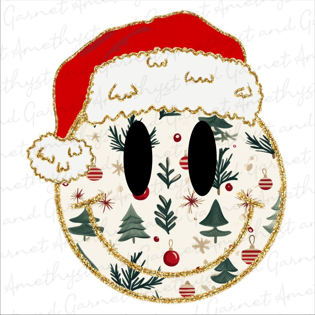 Christmas Glitter Smiley Face Sublimation Retro Christmas PNG Cute ...