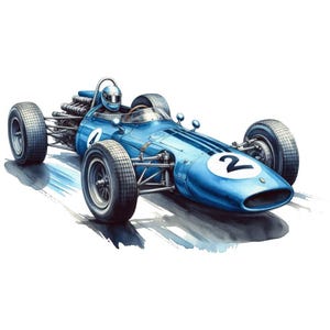 11 BLUE Vintage Racing Watercolor Cars, Vintage Cute Cars Watercolor ...
