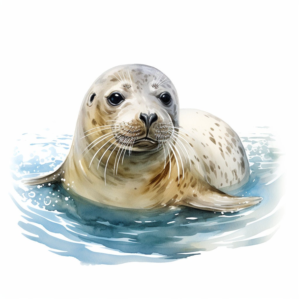 10 Seal Clipart, Seal Clip Art, Printable Watercolor Clipart, 12 High ...