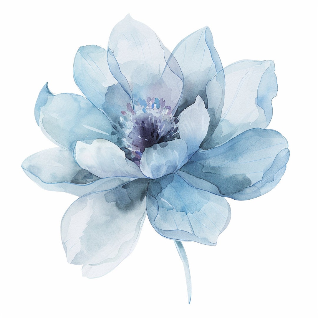 14 Blue Flowers Clipart, Blue Floral Print, Printable Watercolor ...