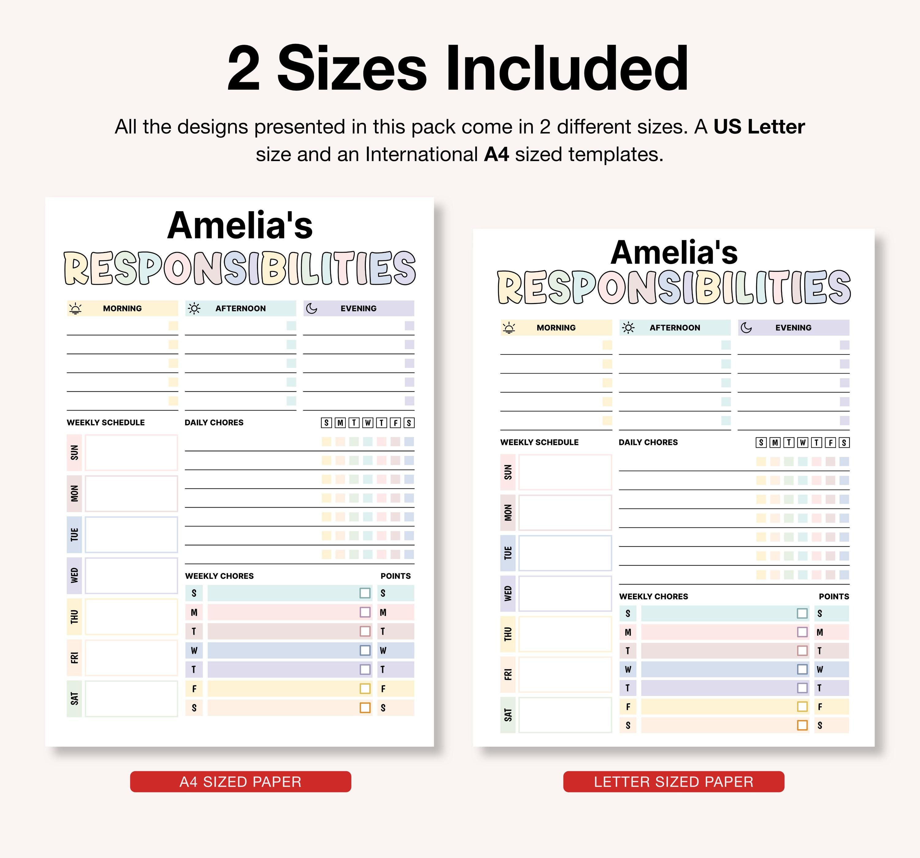 Editable Responsibility Chore Chart for Kids Printable Kids Daily ...