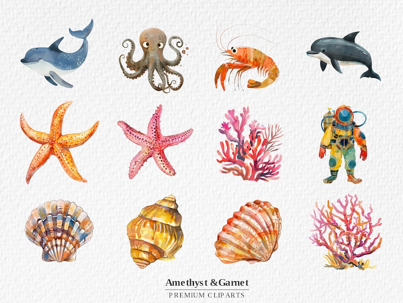 Cute Undersea Watercolor Clipart Bundle Nursery Decor, Baby Wall Art ...
