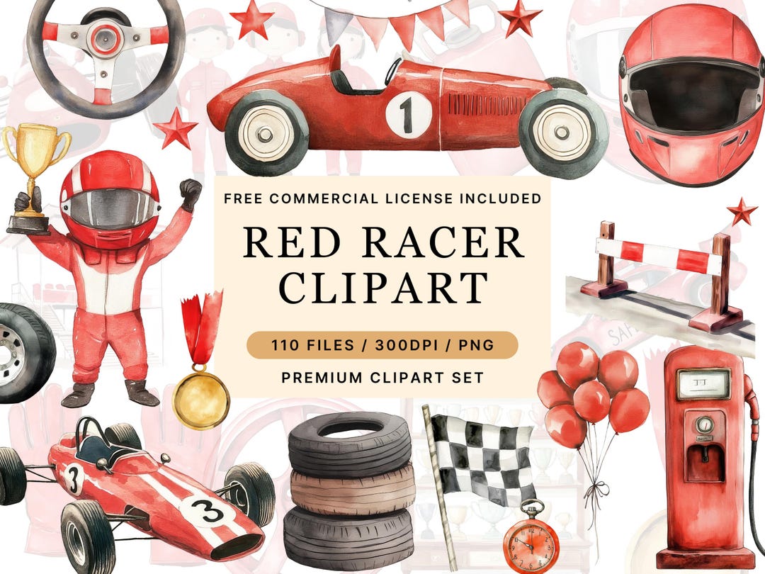 Watercolor Red Racecar Clipart - Racing Car Clipart - Racecar PNG ...