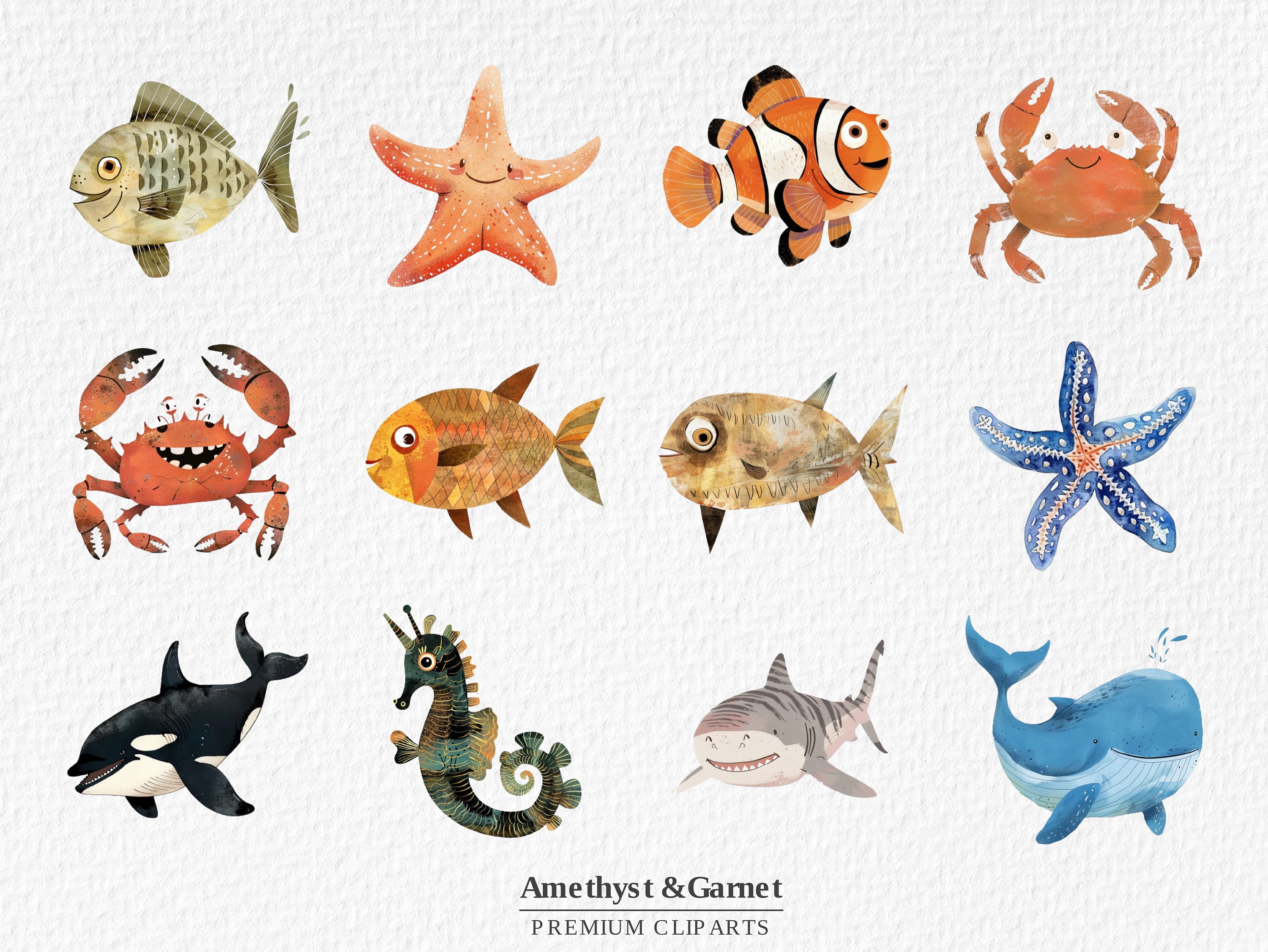 Cute Undersea Watercolor Clipart Bundle Nursery Decor, Baby Wall Art ...