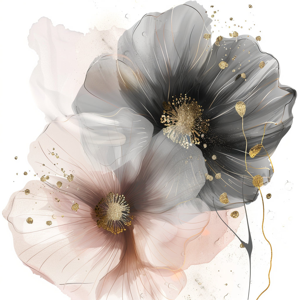 10 Pink and Grey Flowers Clipart, Floral Print, Printable Watercolor ...