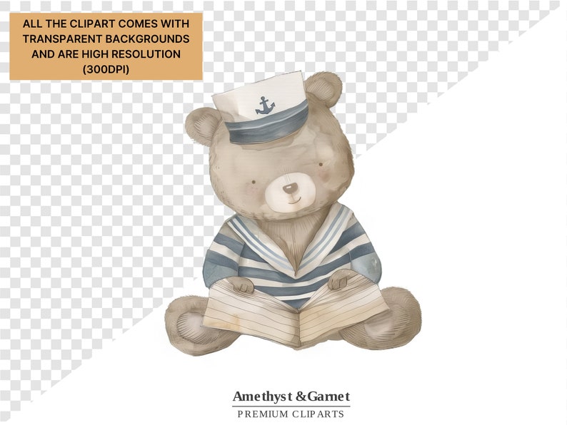 Nautical Cute Sailor Teddy Bear Clipart, Nautical Nursery Clipart ...