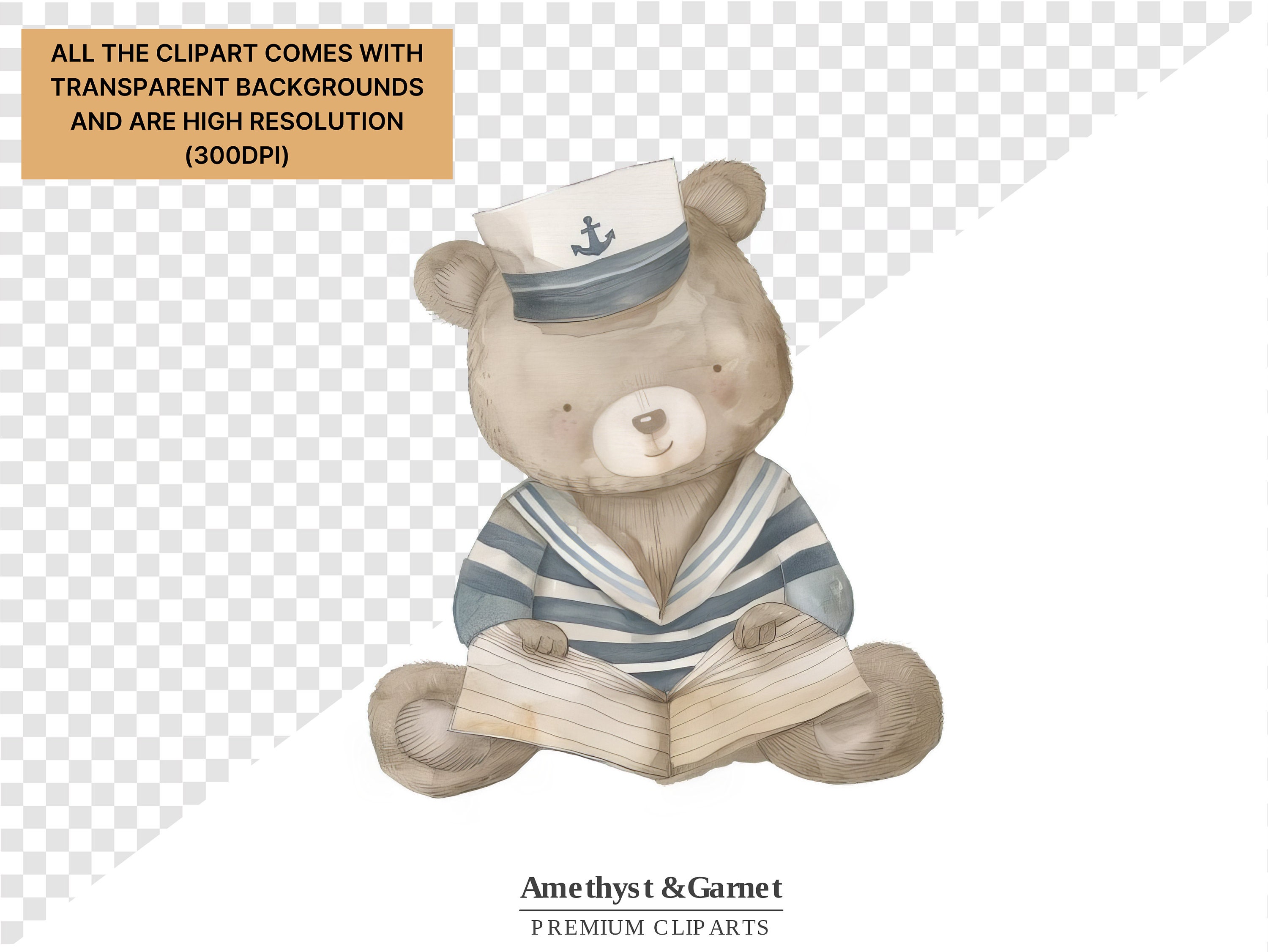 Nautical Cute Sailor Teddy Bear Clipart, Nautical Nursery Clipart ...