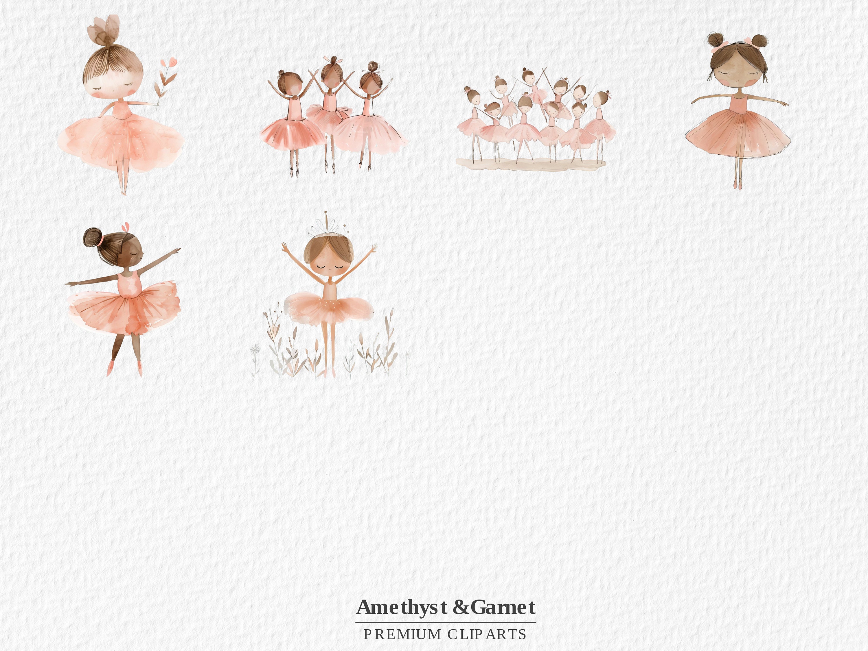 Watercolor Ballerina Clipart Pink Cute Ballerinas Clipart Bundle Ballet ...