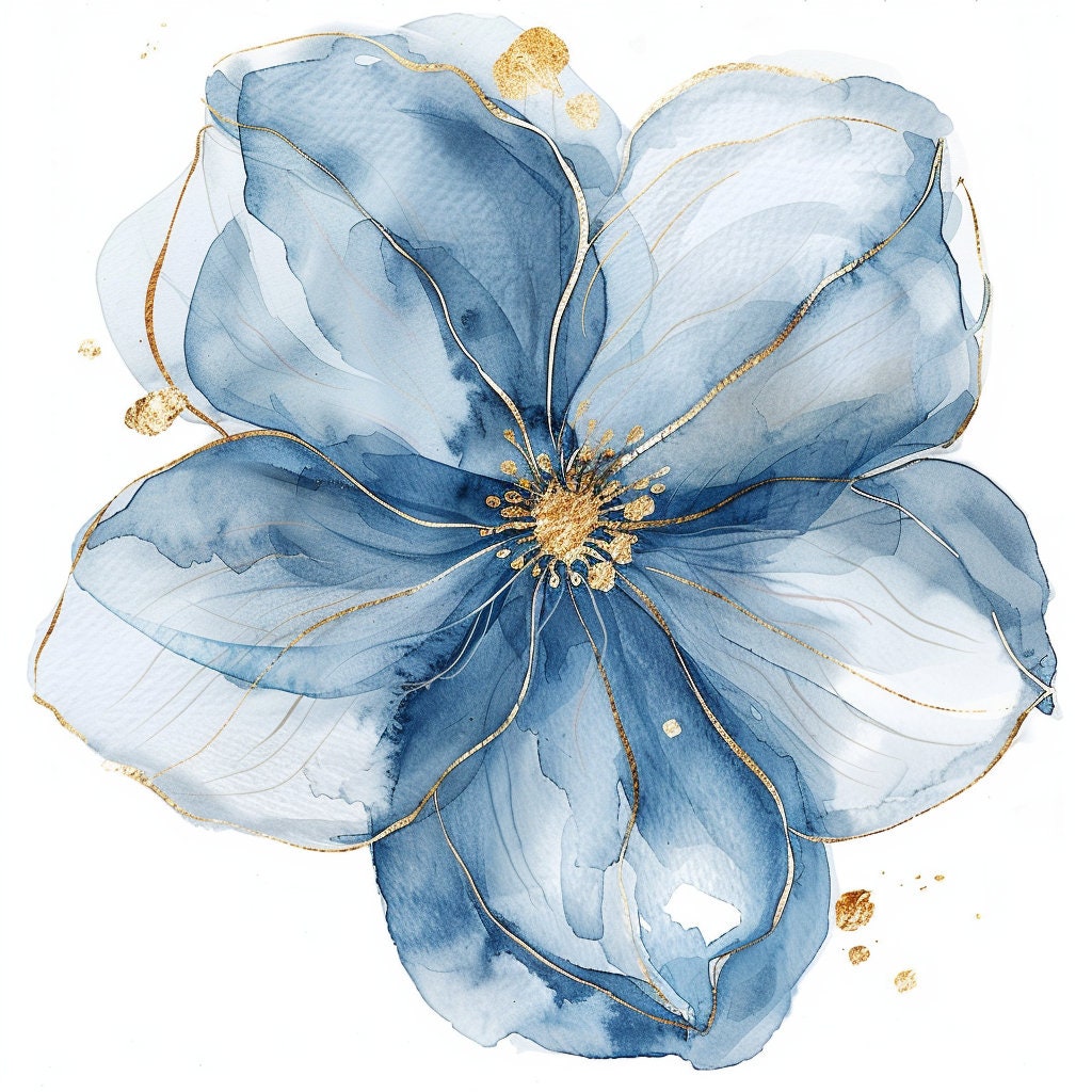 12 Blue Flowers Clipart, Blue Floral Print, Printable Watercolor ...