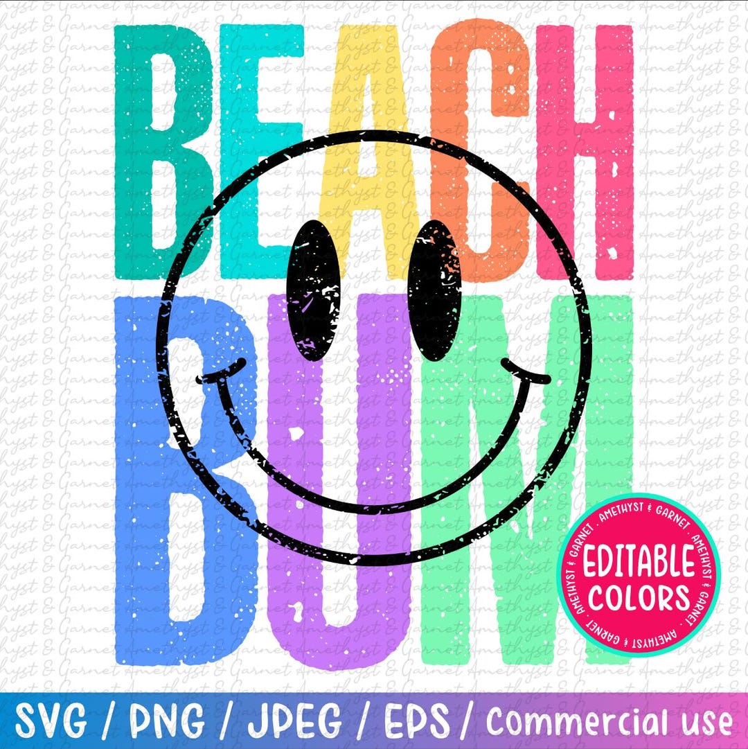 Smiley Beach Bum Svg Png Jpeg Eps Dfx T-shirt Designs - Etsy