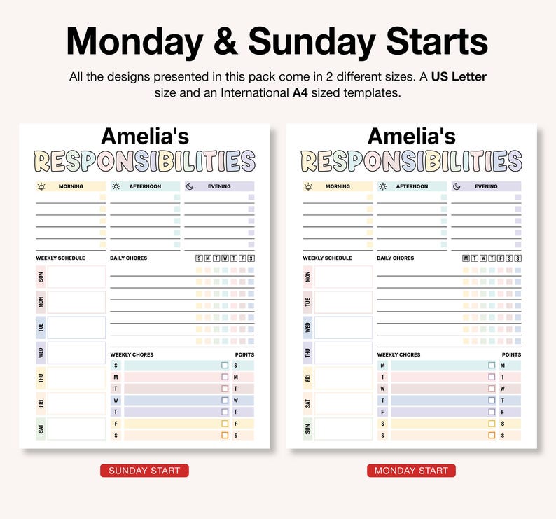Editable Responsibility Chore Chart for Kids Printable Kids Daily ...