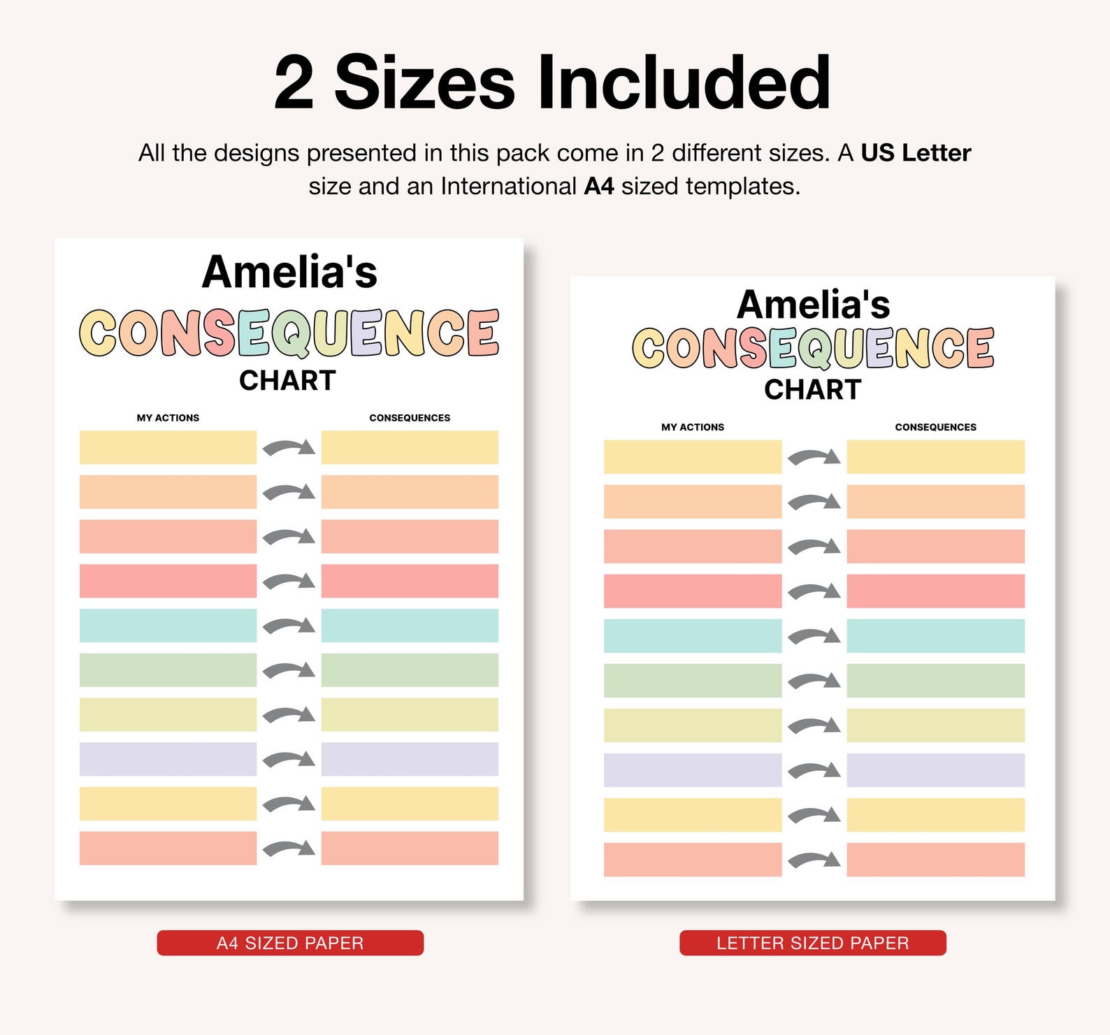 Editable Behavior Consequence Chart for Kids Printable, Digital PDF ...