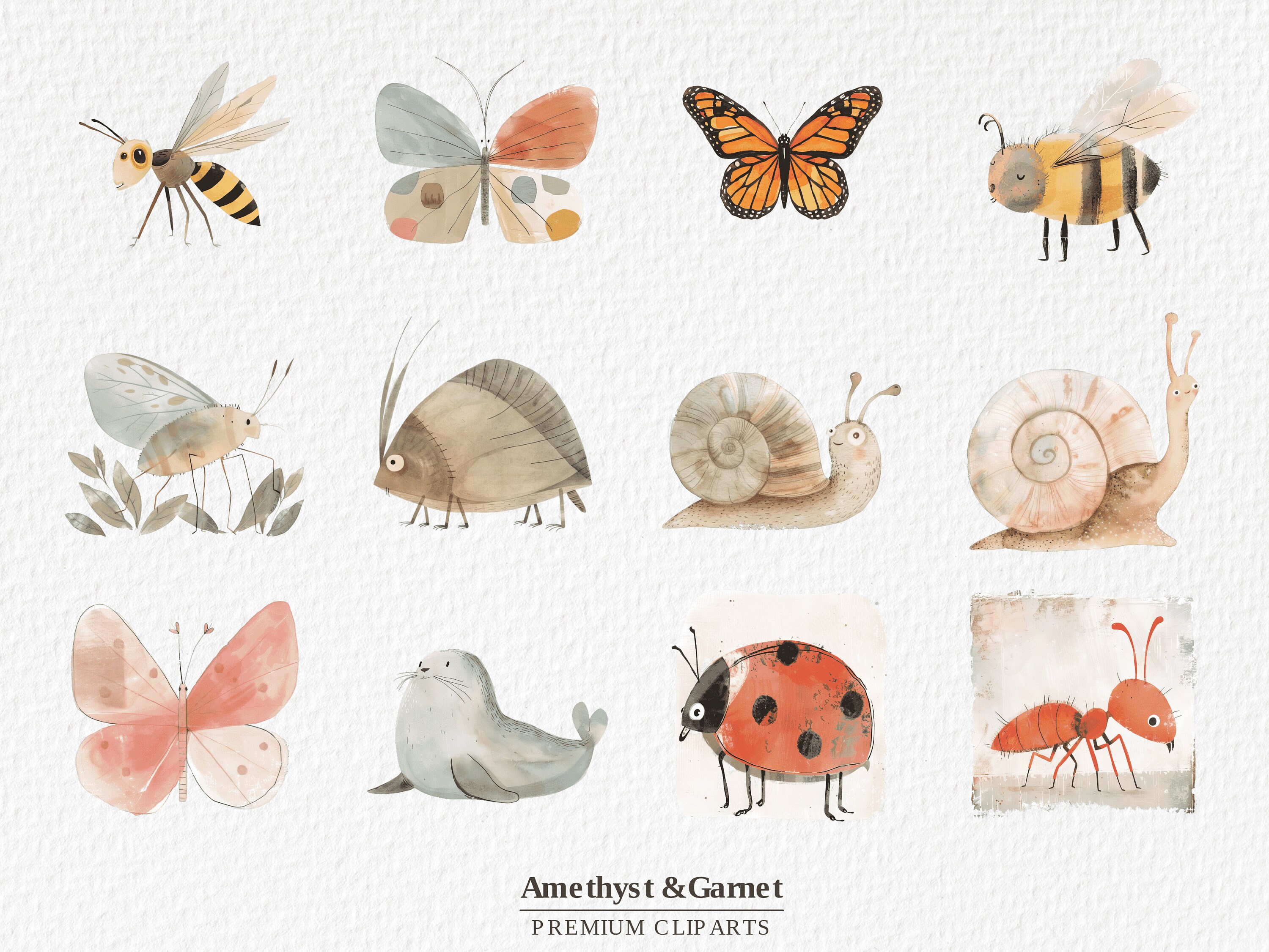 Watercolor Bugs Clipart, Watercolor Insect, Nature Clipart, Butterfly ...
