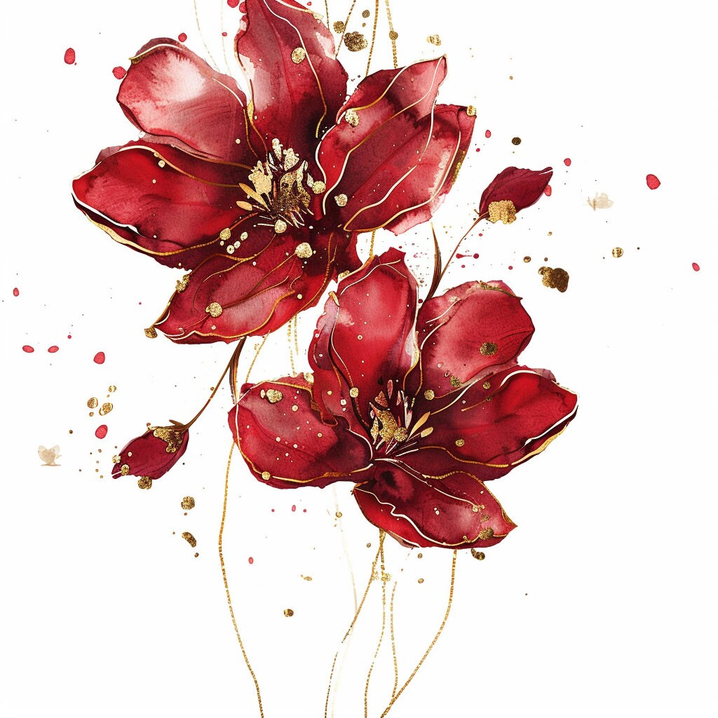 12 Red Flowers Clipart, Red Floral Print, Printable Watercolor Clipart ...