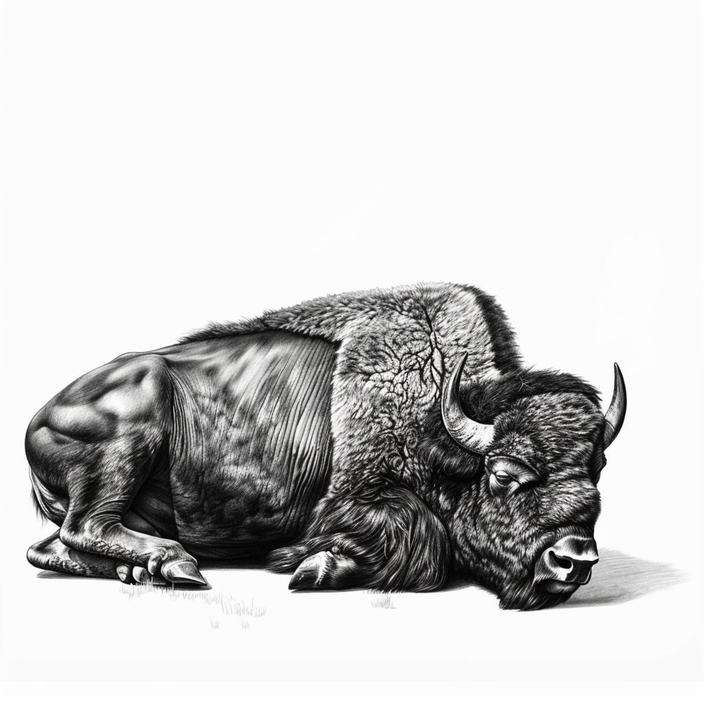 Charcoal Bison Clipart Black and White, 8 High-quality Jpgs, Line Art ...