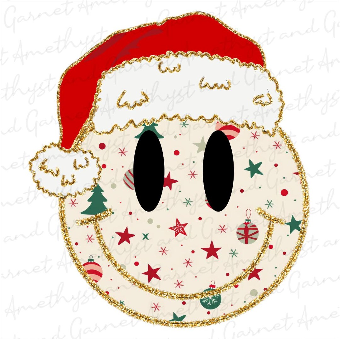 Christmas Glitter Smiley Face Sublimation Retro Christmas PNG Cute ...