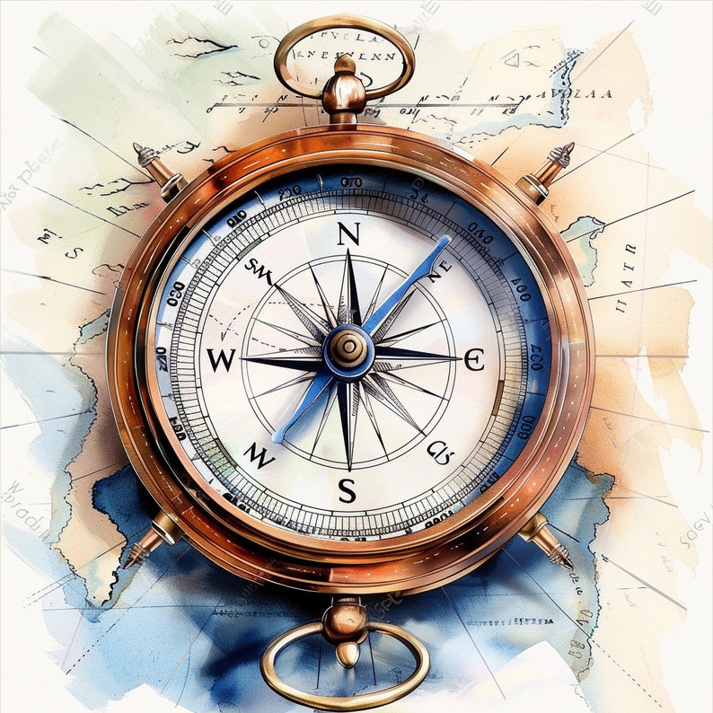 Watercolor Compass Clipart Bundle 10 High Quality Jpgs Digital ...
