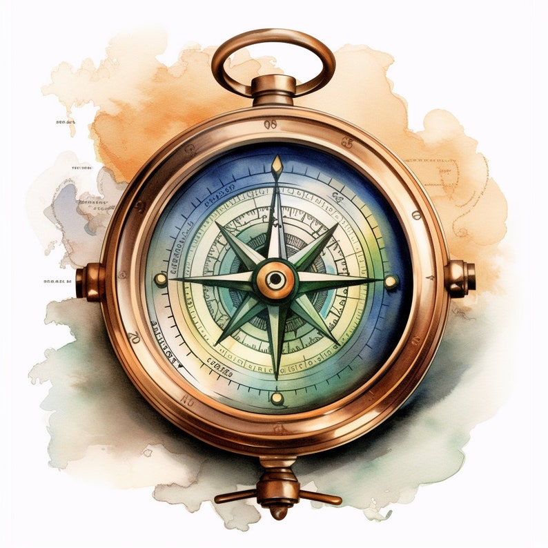 Watercolor Compass Clipart Bundle 10 High Quality Jpgs Digital ...