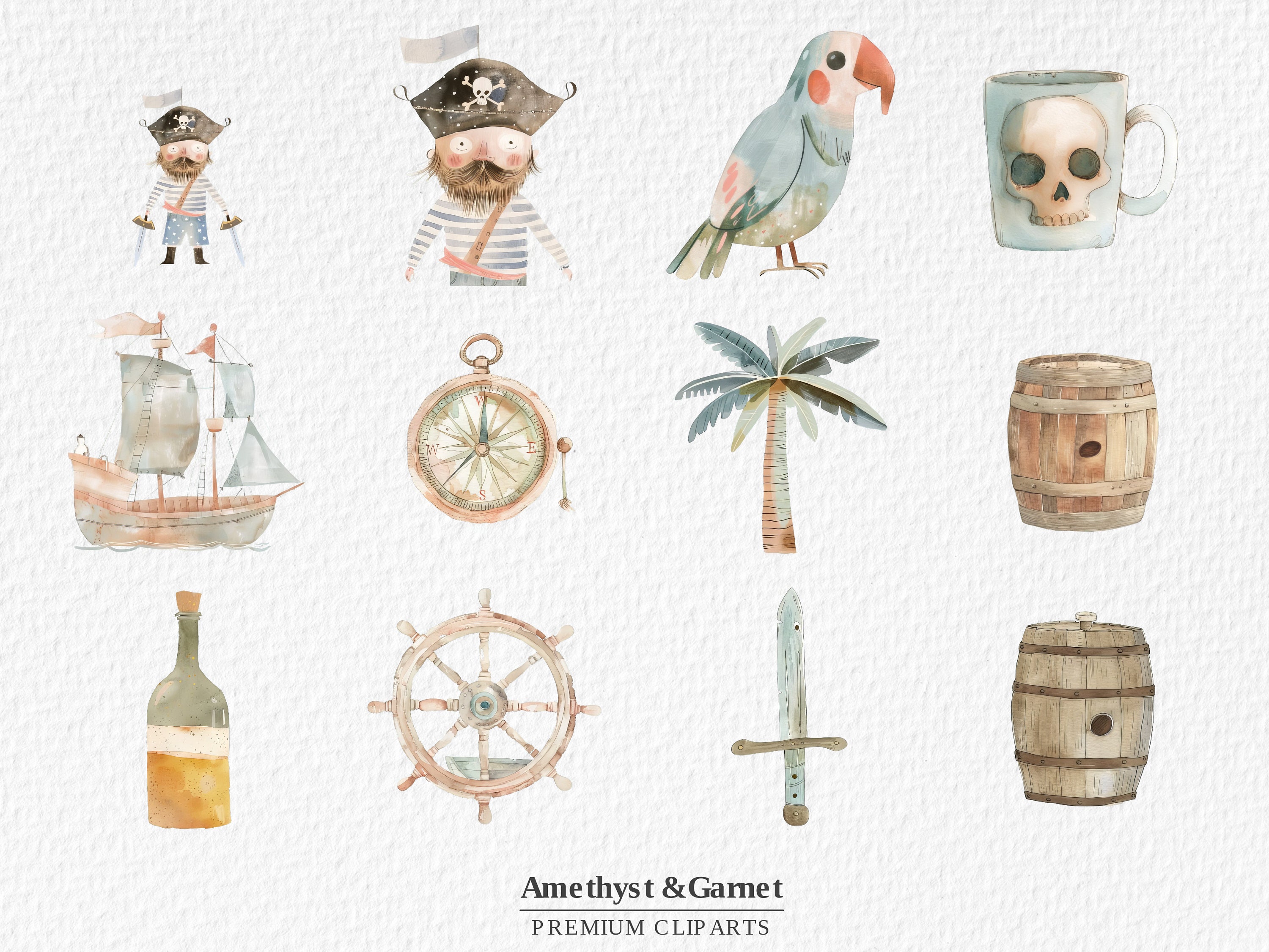 Watercolor Pirates Clipart Bundle, Watercolor Clipart PNG, Children ...