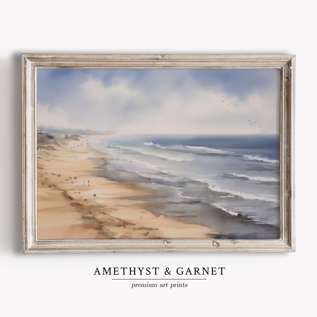 Muted Coastal Beach PRINTABLE Vintage Painting, Ocean Seascape Art ...