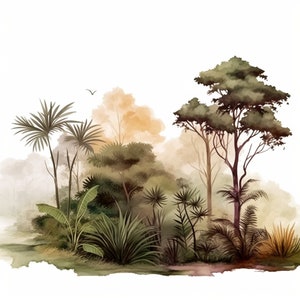 17 Watercolor Jungle Clipart Jungle Landscape Digital Paper Tropics ...