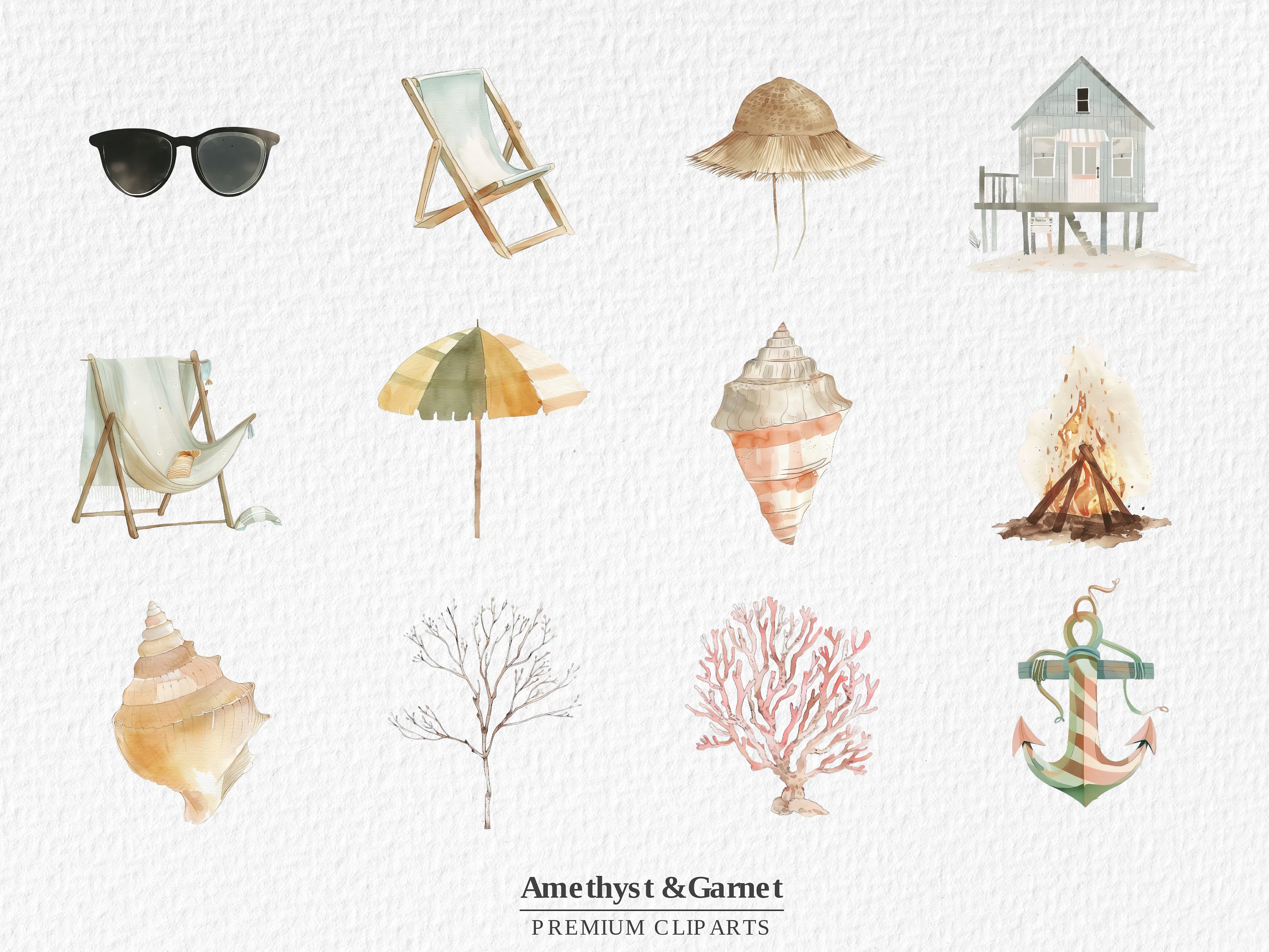 Ocean Boho, Summer Clipart, Ocean Clipart, Coral Clipart, Watercolor ...