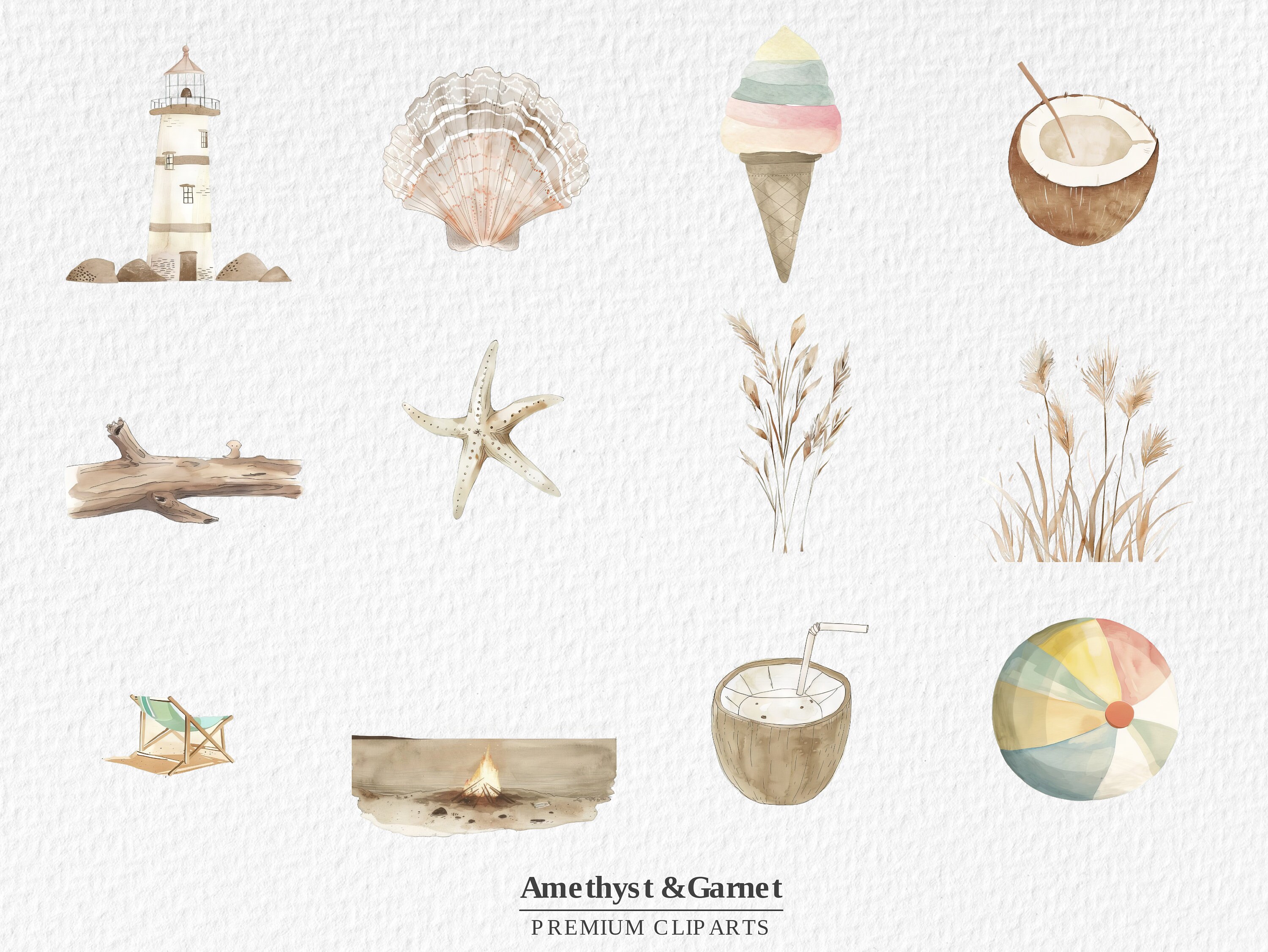 Ocean Boho, Summer Clipart, Ocean Clipart, Coral Clipart, Watercolor ...