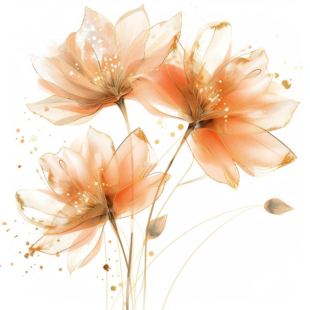 12 Orange Flowers Clipart, Orange Floral Print, Printable Watercolor ...