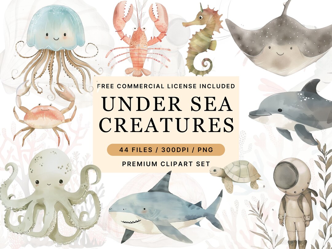 Undersea Watercolor Clipart Bundle - Nursery Decor, Baby Wall Art, Cute ...