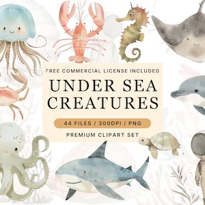 Undersea Watercolor Clipart Bundle - Nursery Decor, Baby Wall Art, Cute ...