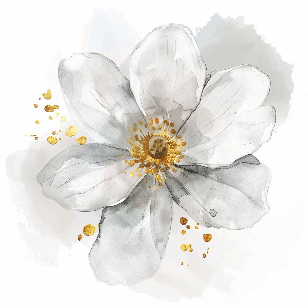 12 White Flowers Clipart, White Floral Print, Printable Watercolor ...