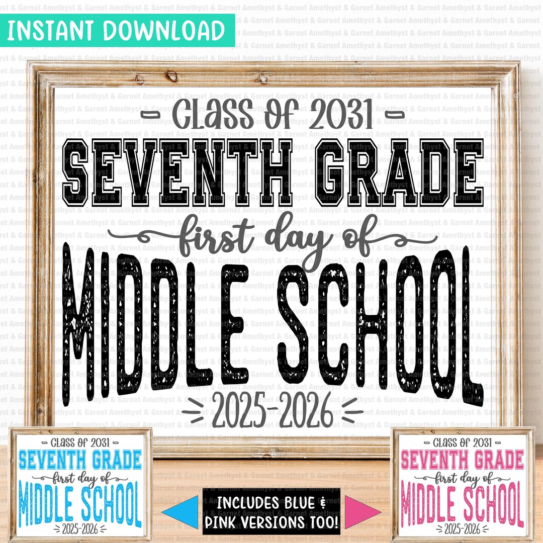 First Day of 7th Grade Sign, First Day of School Sign, Printable 7th ...