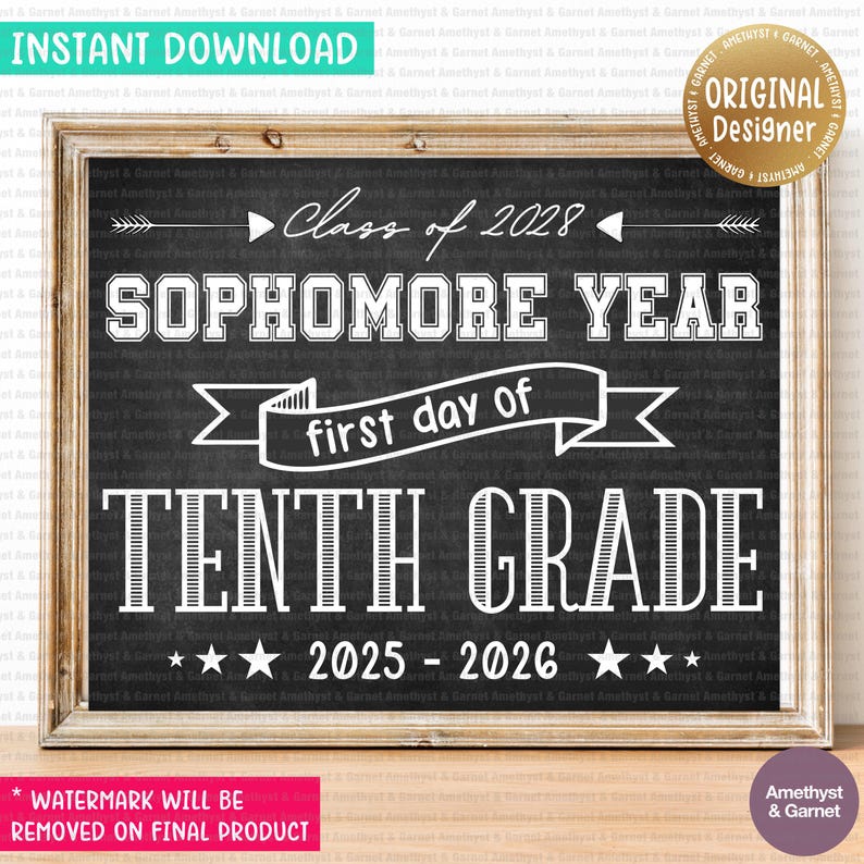 First Day of 10th Grade Sign Printable, Modern Back to School 2024-2025 ...
