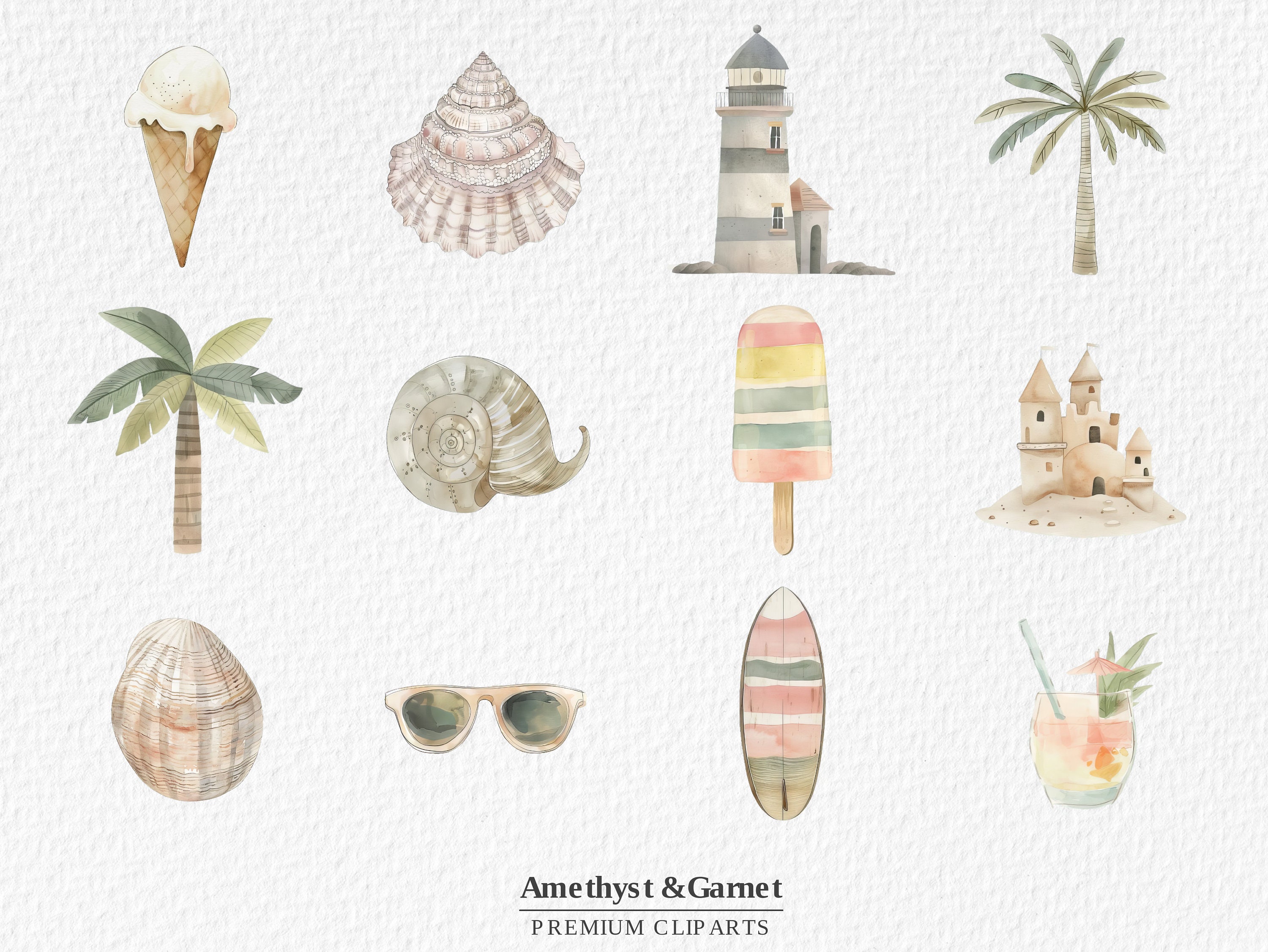 Ocean Boho, Summer Clipart, Ocean Clipart, Coral Clipart, Watercolor ...