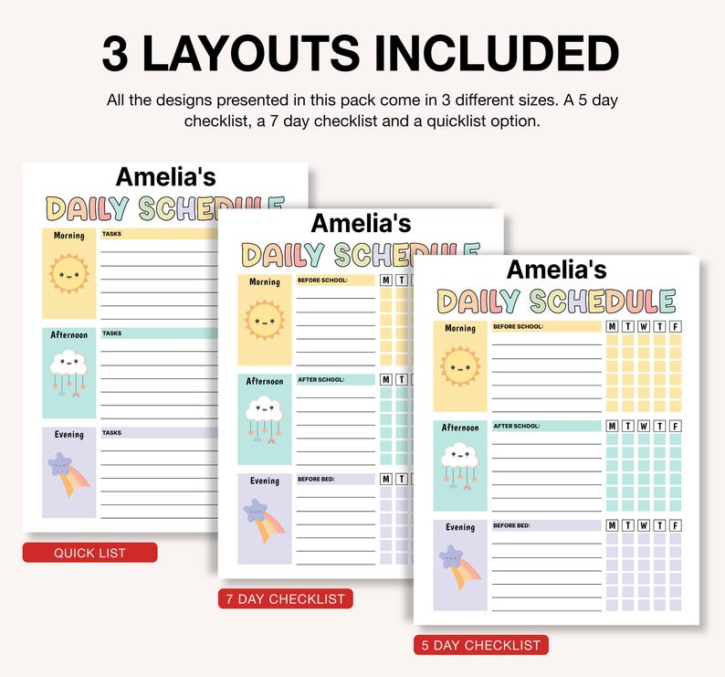 Editable Daily Checklist for Kids Printable Kids Responsibility Chart ...