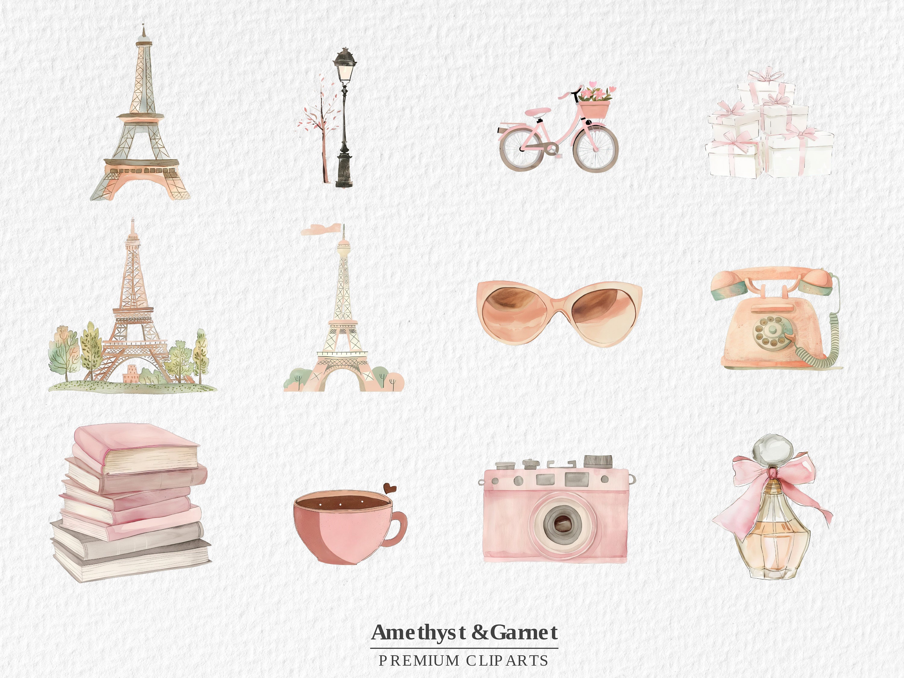 Paris Watercolor Clipart, Bonjour Paris PNG, Eiffel Tower PNG, Travel ...
