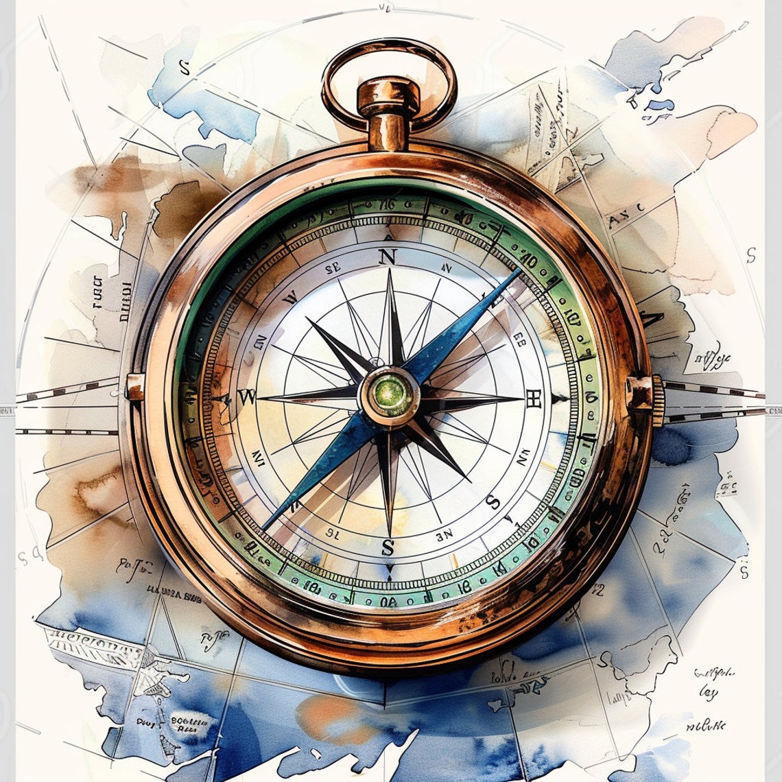 Watercolor Compass Clipart Bundle 10 High Quality Jpgs Digital ...