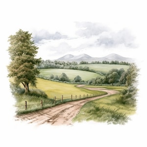 Country Lanes Clipart, 11 High Quality Jpgs, Watercolor Art, Digital ...