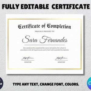 Editable School Certificate of Achievement Canva Template General ...
