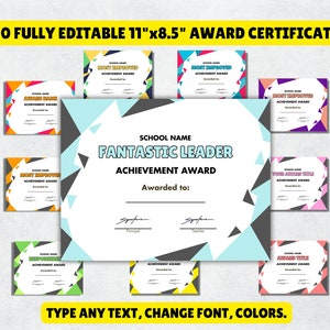 Editable Classroom Award Certificate Canva Template Bundle Printable ...