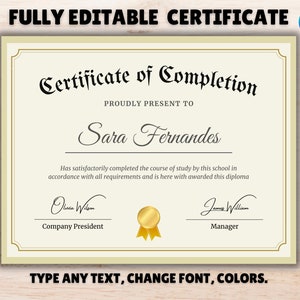 Certificate of Completion, Editable Template General Education School ...
