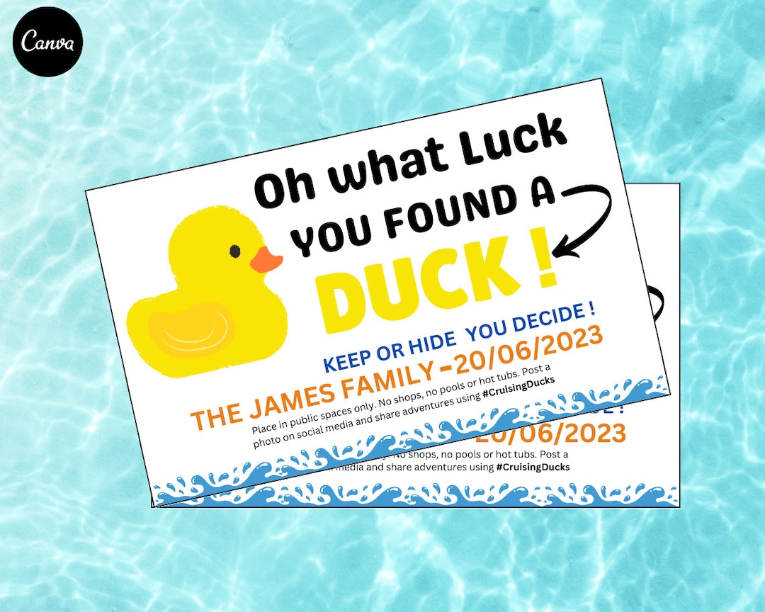Editable Duck Cruising Ducks Tag You Found a Duck Template Gift for ...