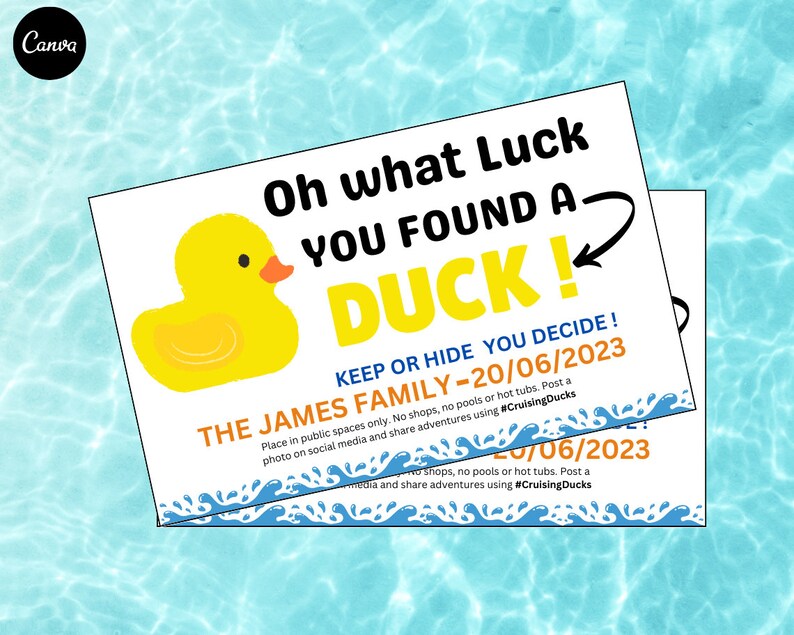 Editable Duck Cruising Ducks Tag You Found a Duck Template Gift for ...