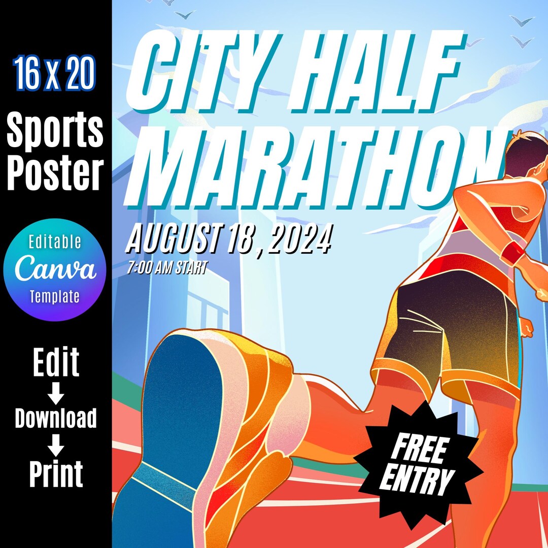 Custom Marathon Running Poster Template DIY Sport Poster Printable ...