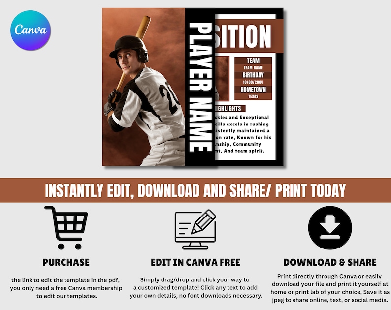 Custom Baseball Trading Card Template, DIY Player Card (canva Editable ...
