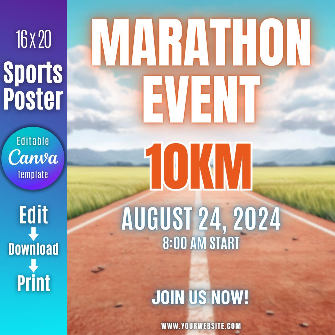 Marathon Running Poster Custom Template DIY Sport Poster Printable ...