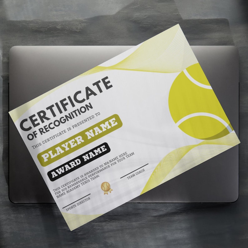 Custom Tennis Certificates Award Canva Template, Custome Tennis End of ...